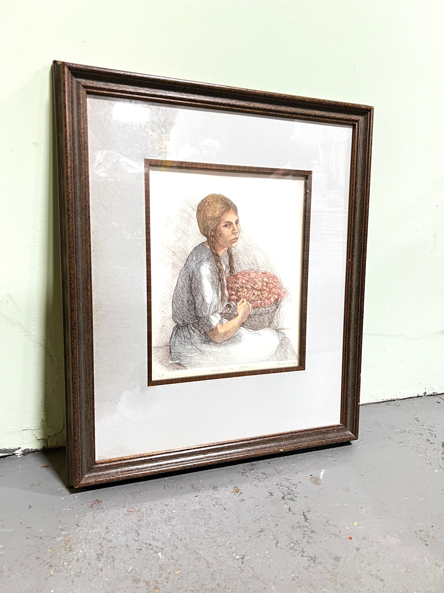 mujer con flores, framed print, 4/8, sgnd Rosa Wolf - Remix Market NYC