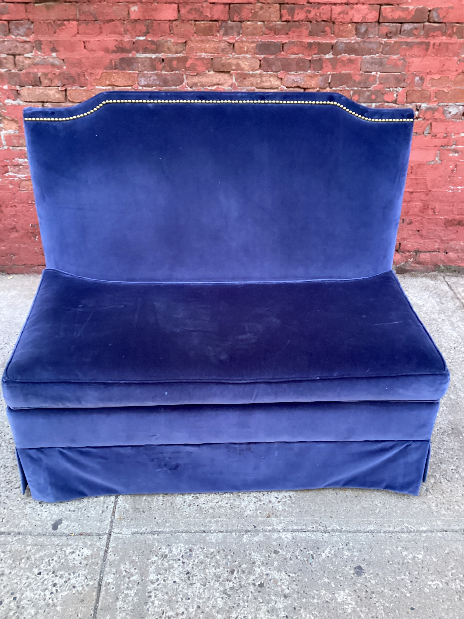 Ballard Designs Blue Velvet Nailhead Sofa Bench - Remix Market NYC