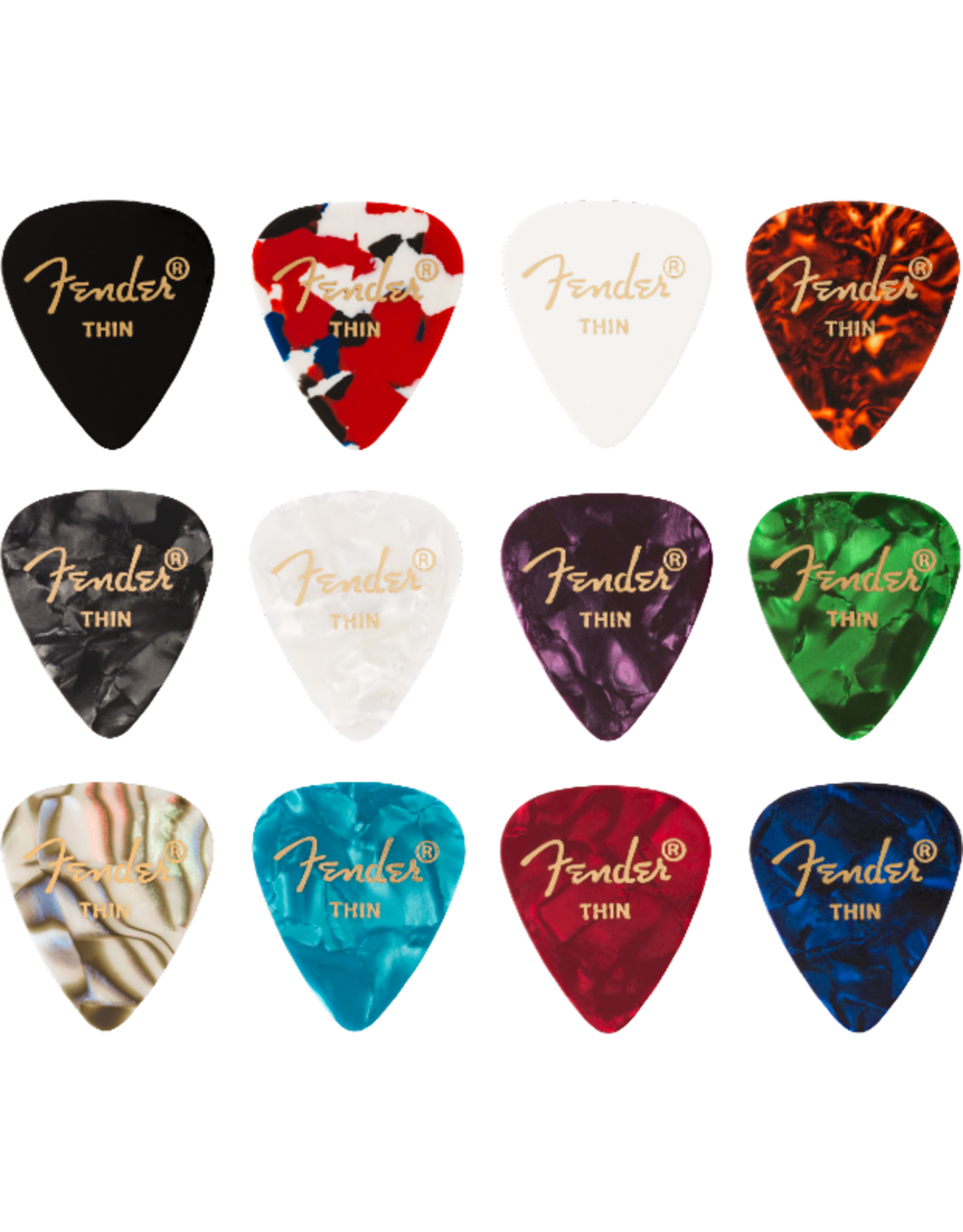 Fender 351 Shape, Celluloid Medley, Thin (12) - Backwoods Guitar