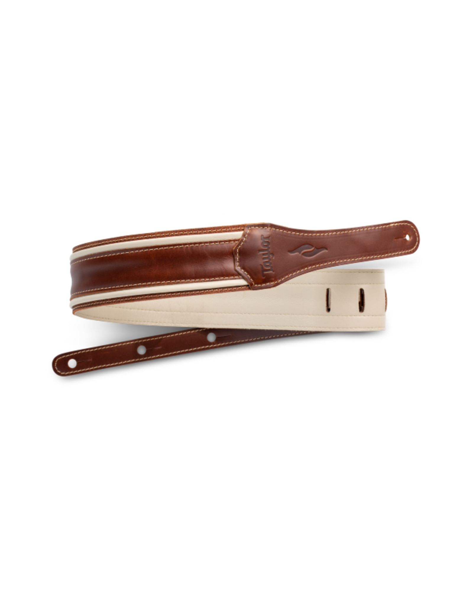 Taylor Element 2.5" Leather Guitar Strap - Brown/Cream - Backwoods Guitar