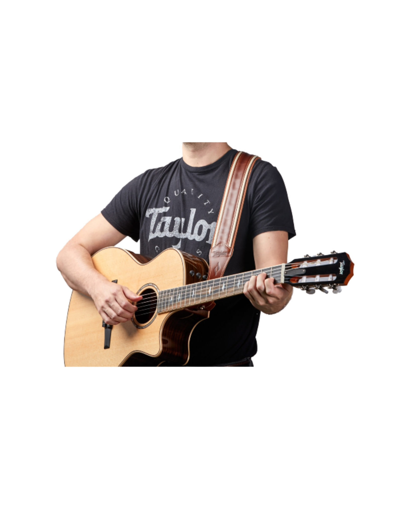 Taylor Element 2.5" Leather Guitar Strap - Brown/Cream - Backwoods Guitar