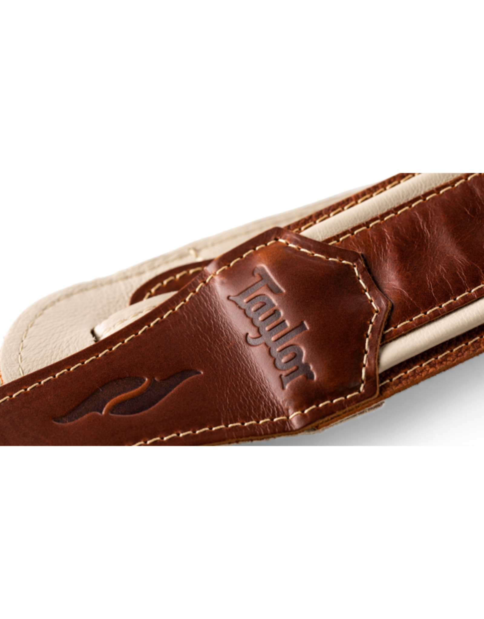 Taylor Element 2.5" Leather Guitar Strap - Brown/Cream - Backwoods Guitar