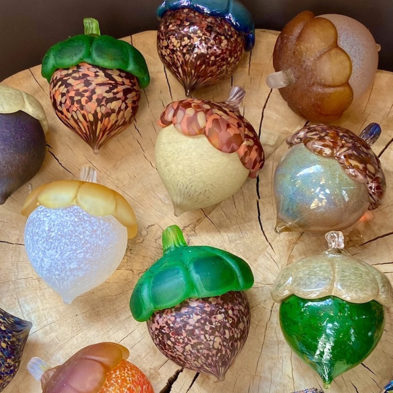 blown glass acorn - blue goldsmiths