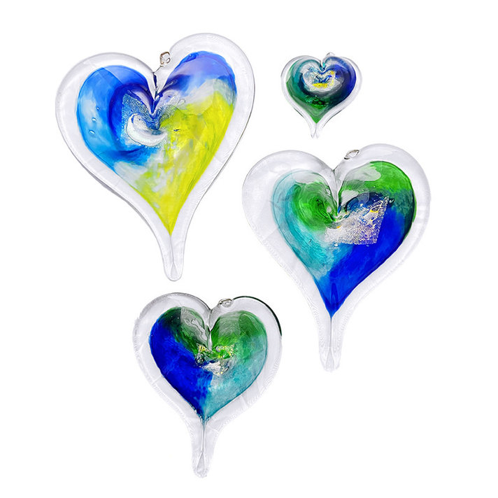 glass hearts - blue goldsmiths