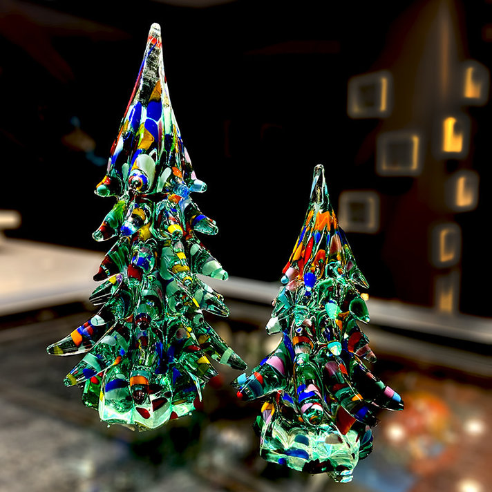 glass christmas trees - blue goldsmiths
