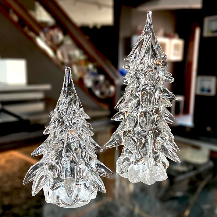 glass christmas trees - blue goldsmiths