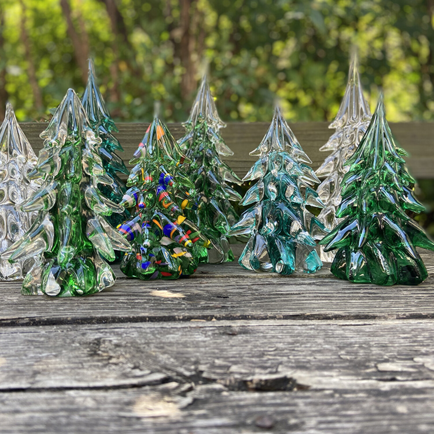 handblown glass christmas tree large - blue goldsmiths