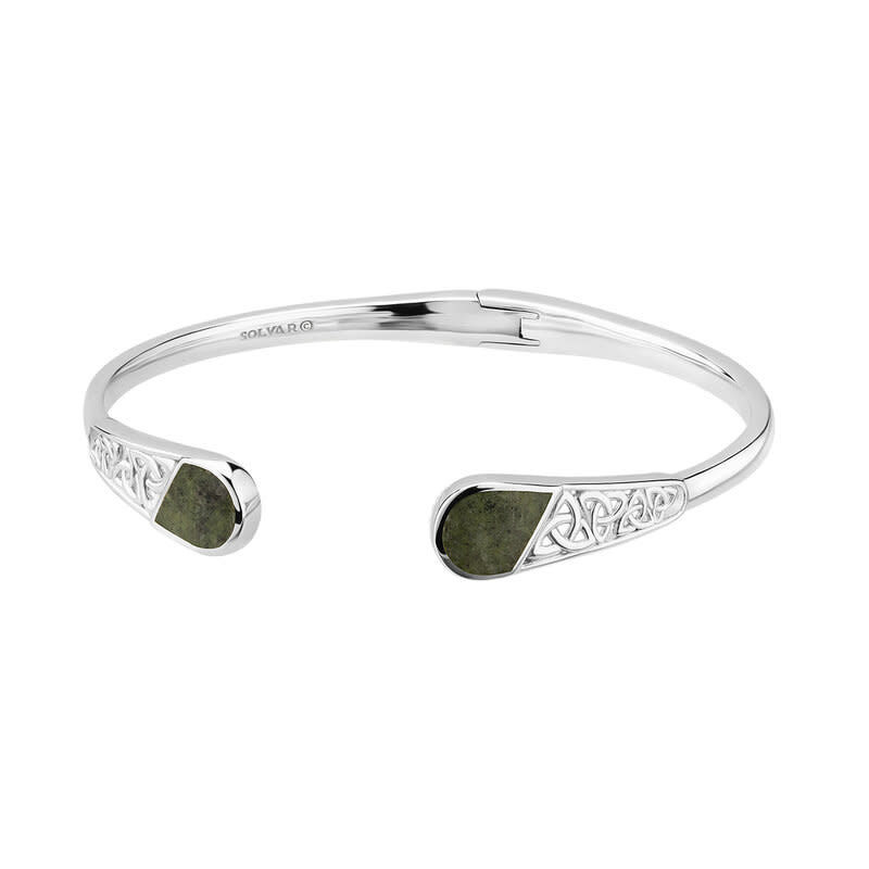 SOLVAR STERLING TRINITY TEARDROP BANGLE with CONNEMARA - Irish Crossroads