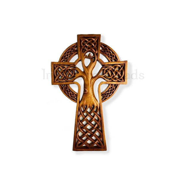 CELTIC WOOD CARVING - Celtic Cross - Irish Crossroads