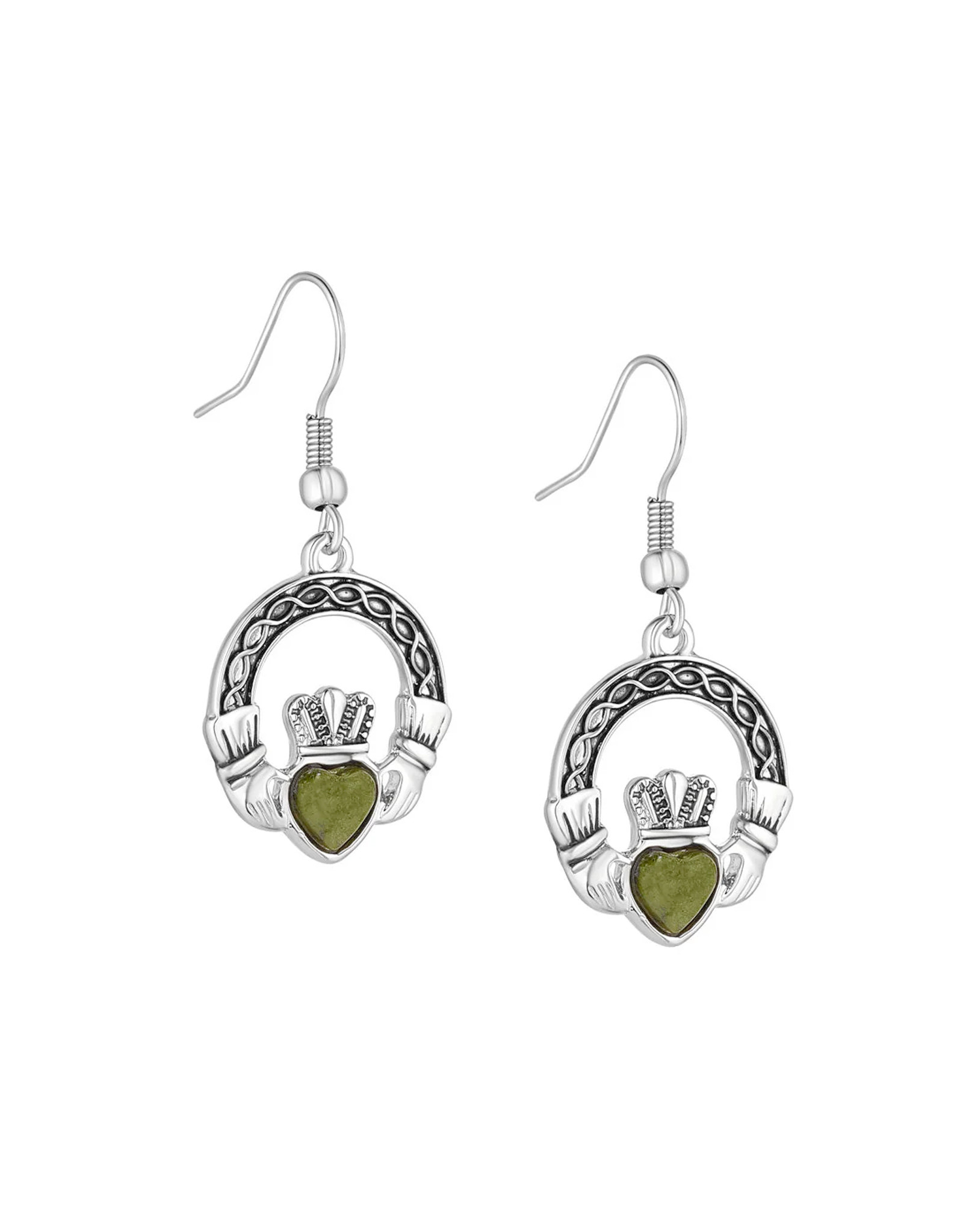 SOLVAR RHODIUM PLATE & CONNEMARA CLADDAGH EARRINGS - Irish Crossroads