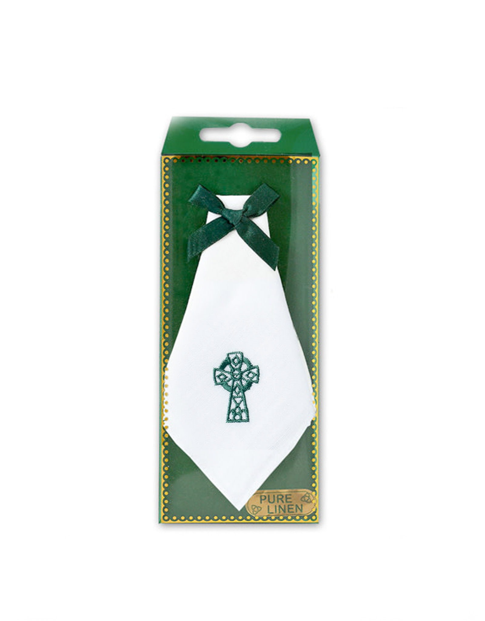 IRISH LINEN CELTIC CROSS HANKY - Green - Irish Crossroads