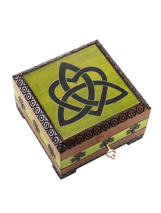 TRINITY HEART CELTIC KEY LOCK WOOD BOX - Irish Crossroads