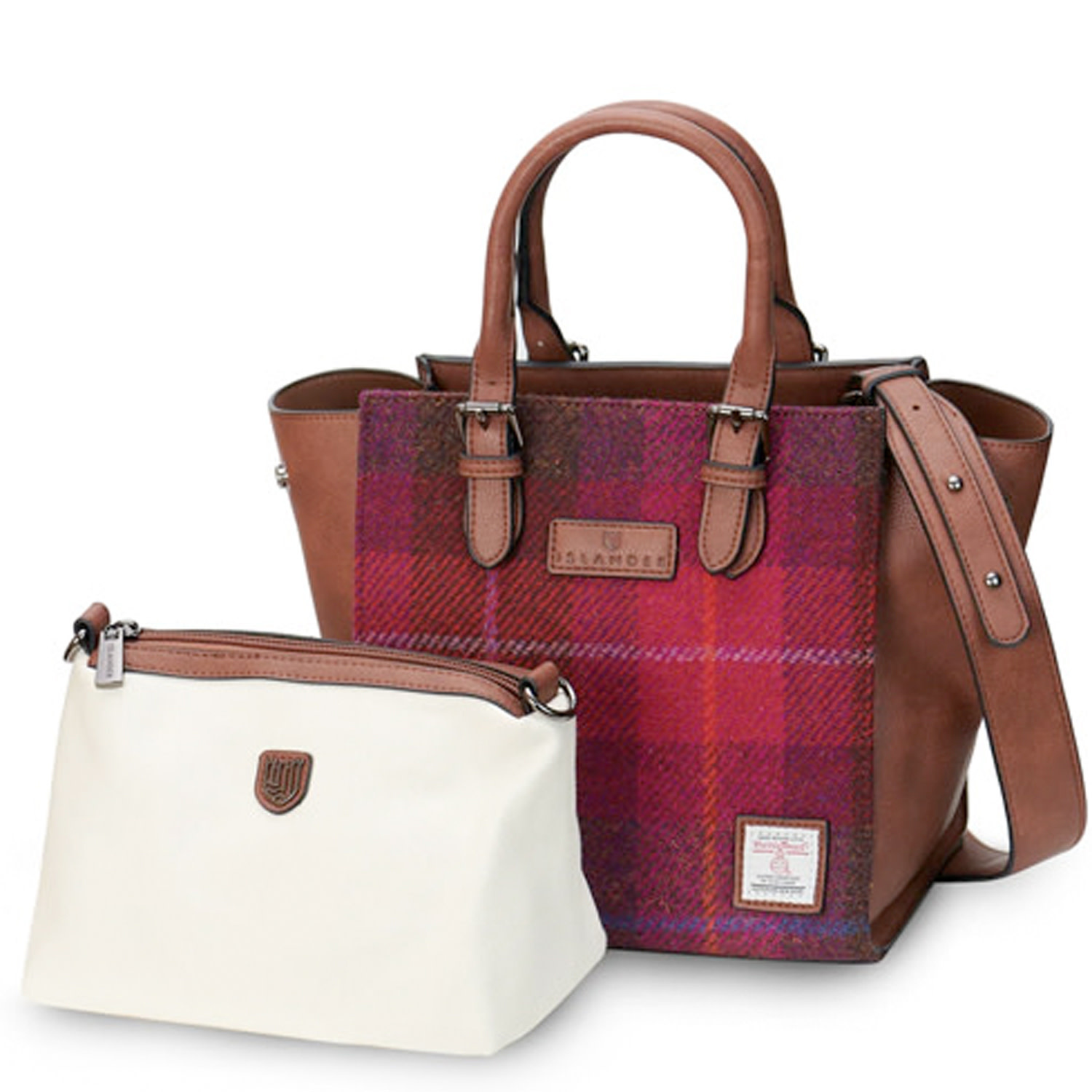 ISLANDER MEDIUM CALLIE TOTE w HARRIS TWEED Fuchsia Tartan - Irish ...