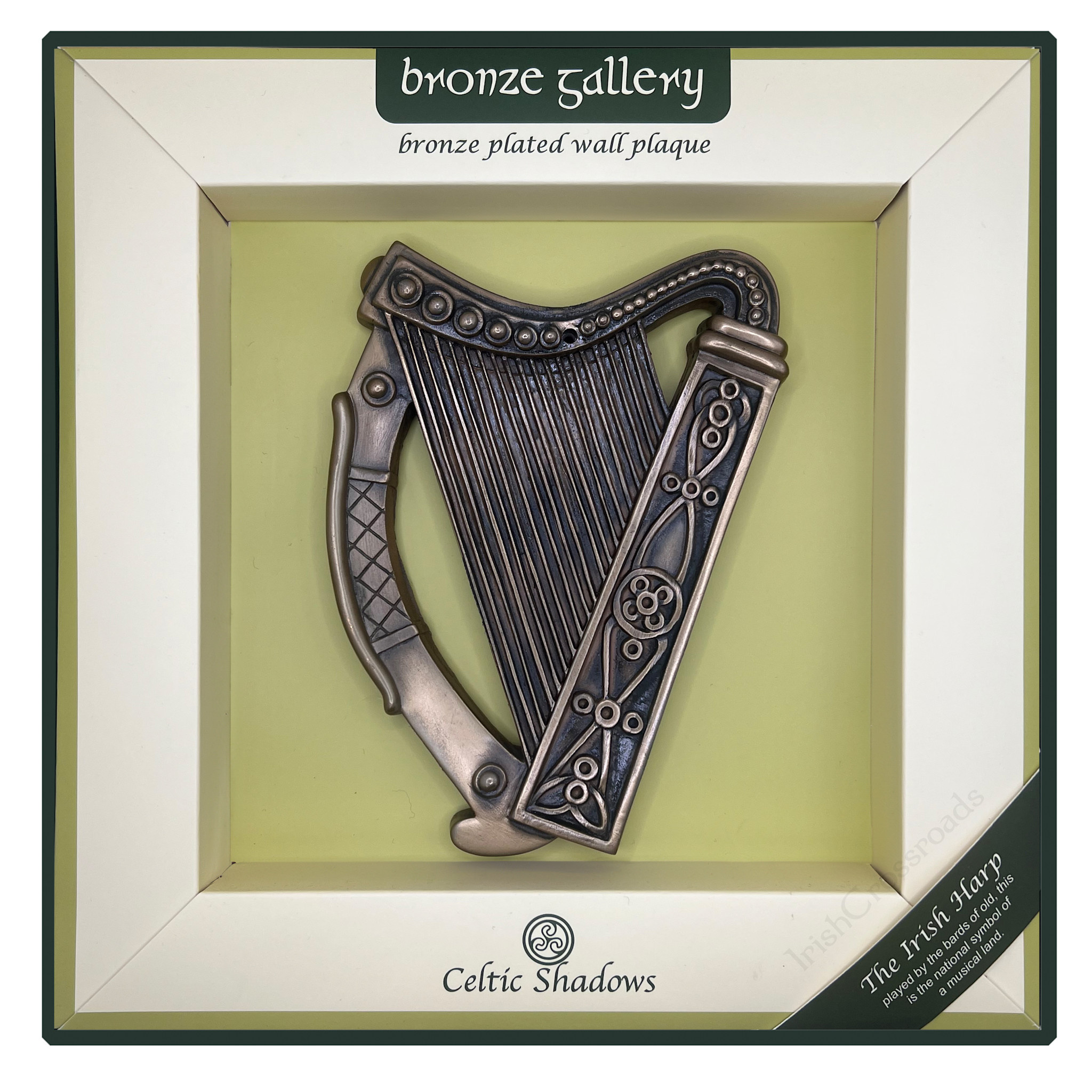 CELTIC BRONZE GALLERY WALL PLAQUE - IRISH HARP - Irish Crossroads