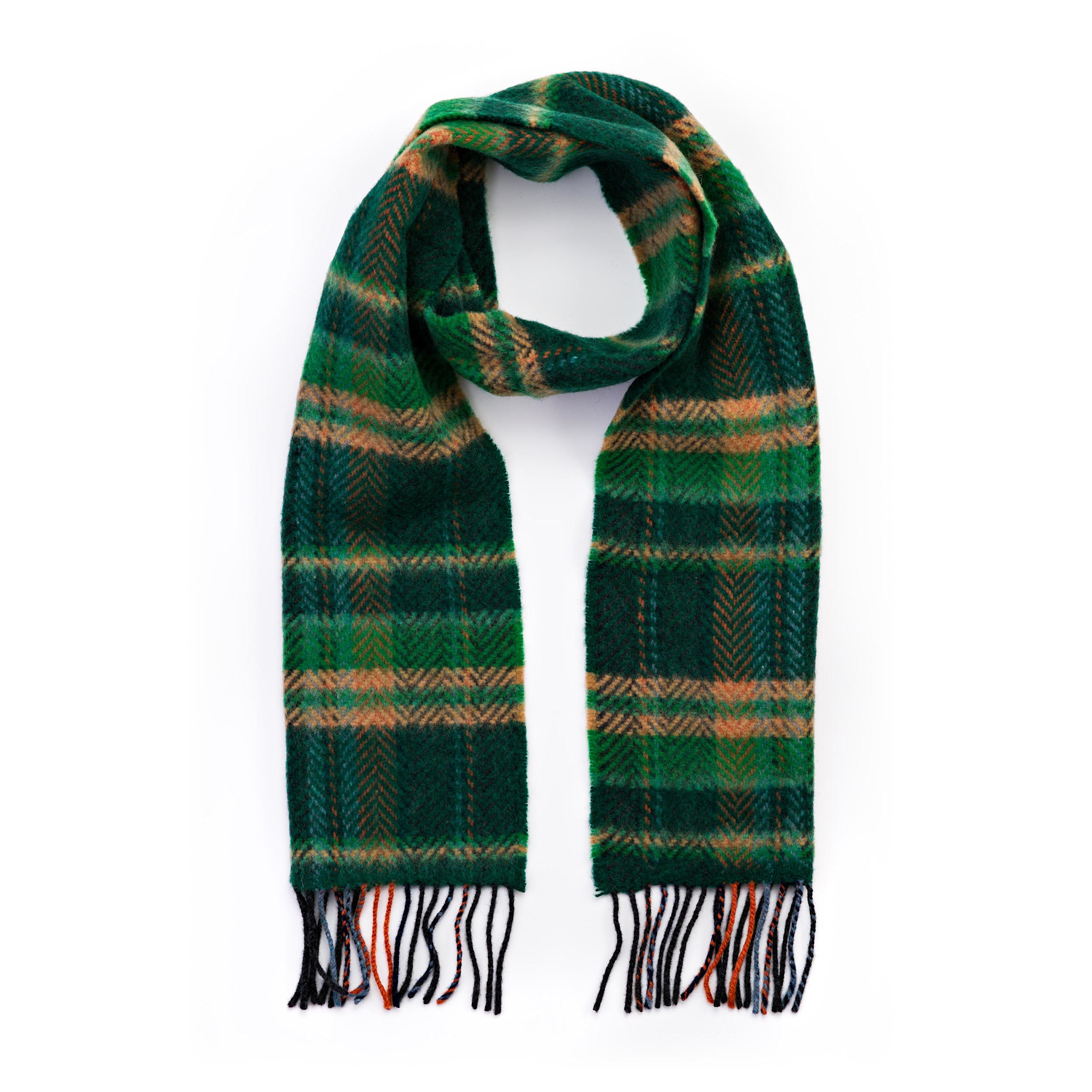 IRISH MERINO CASHMERE SCARF - Grn Beige Check - Irish Crossroads