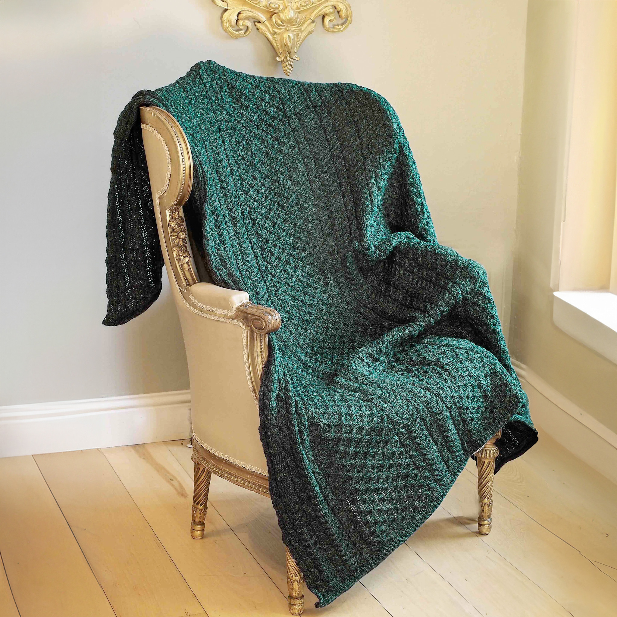 HONEYCOMB WOOL THROW - Moss - Irish Crossroads