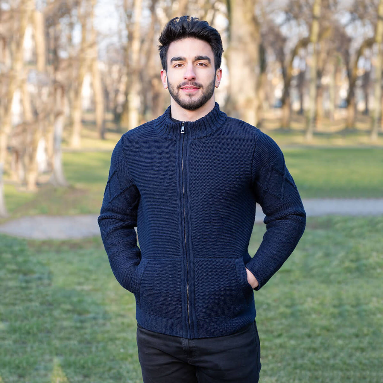 CLEARANCE: SAOL GENTS FULL-ZIP CABLE KNIT CARDIGAN - Navy :FINAL SALE ...