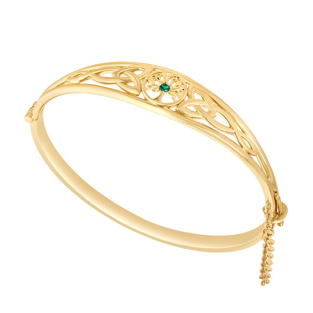 SOLVAR GOLD PLATED BANGLE - TREE w GRN - Irish Crossroads