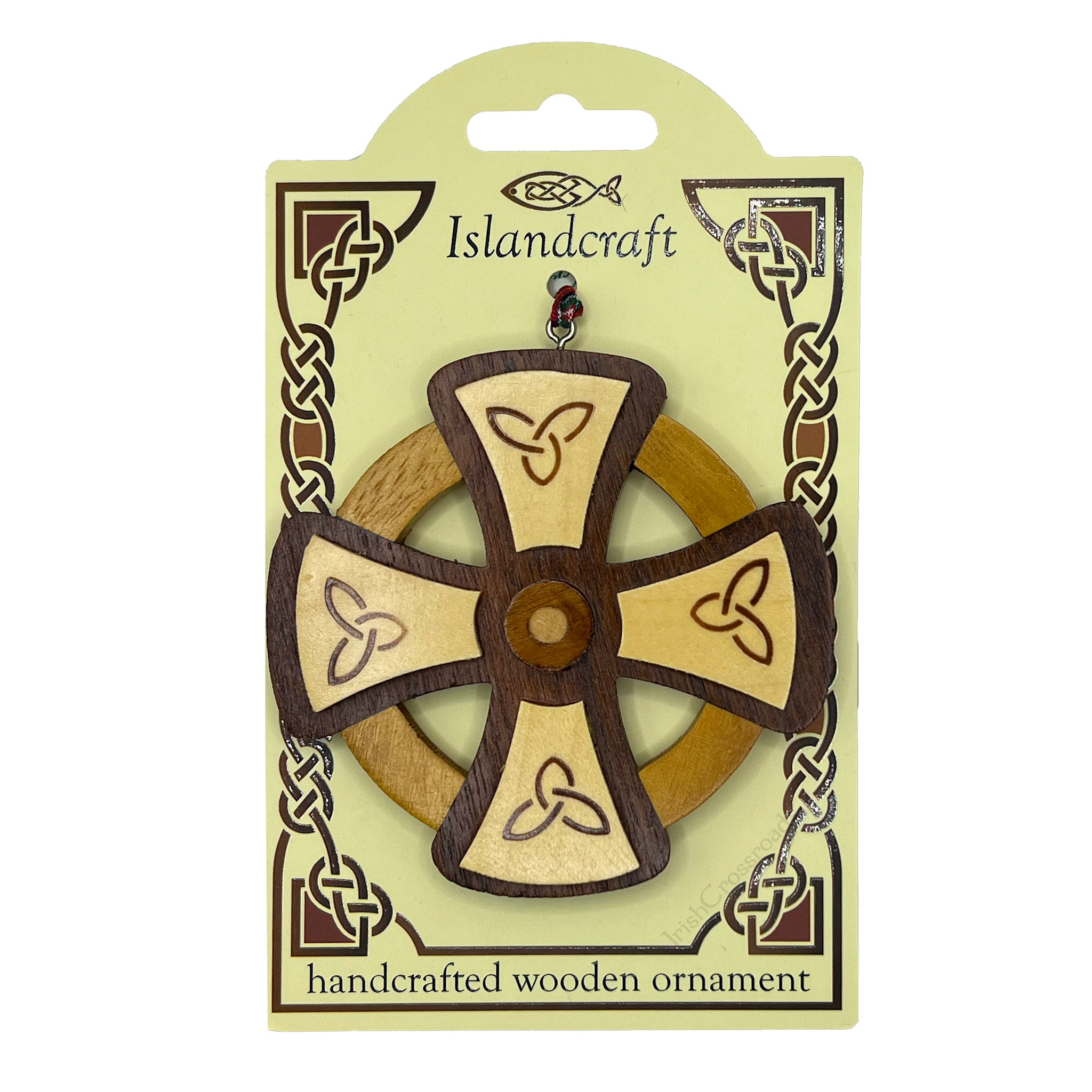 ISLANDCRAFT WOOD ORNAMENT - Round Celtic Cross - Irish Crossroads