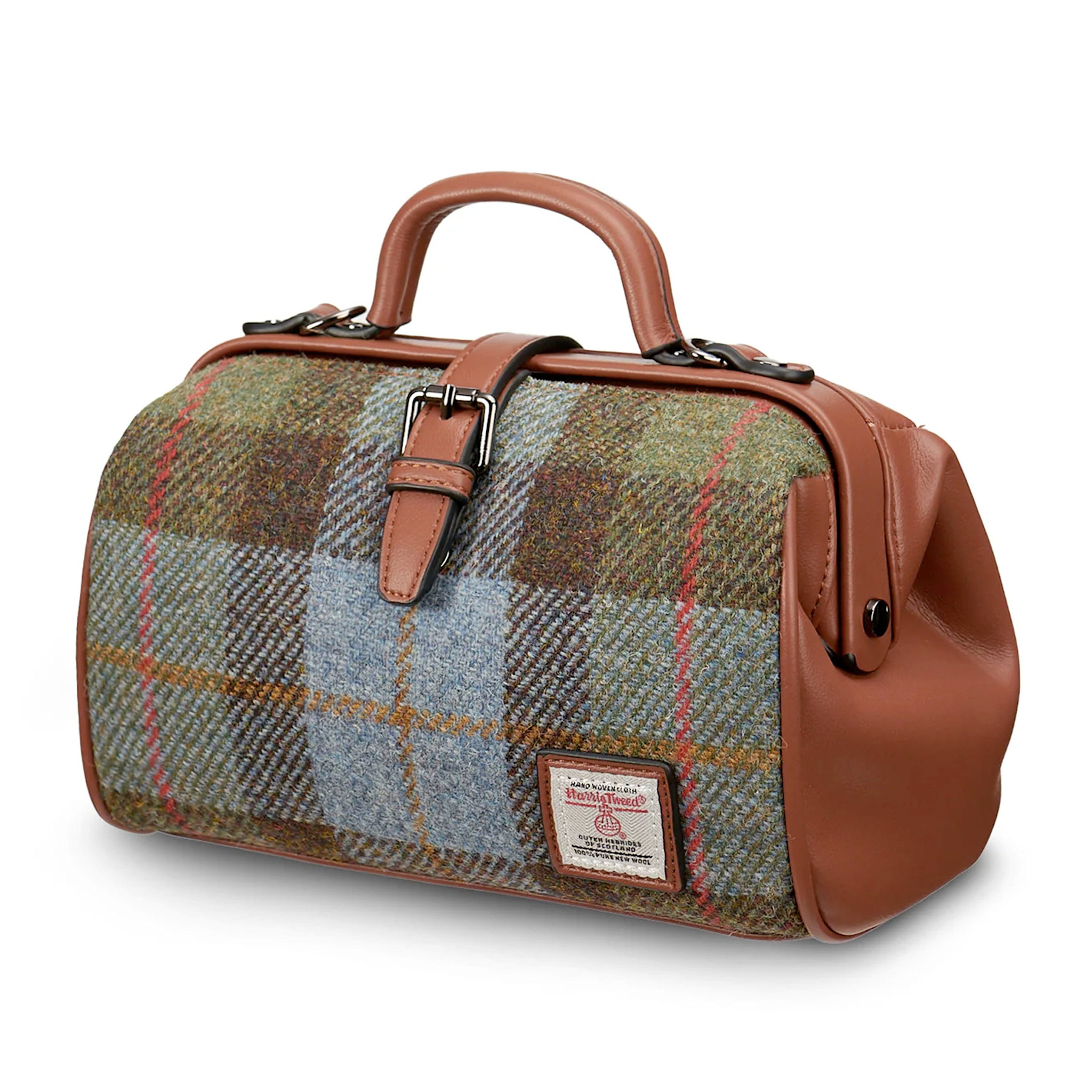 ISLANDER MEDIUM DOCTOR BAG w HARRIS TWEED Chestnut & Blue Tartan ...