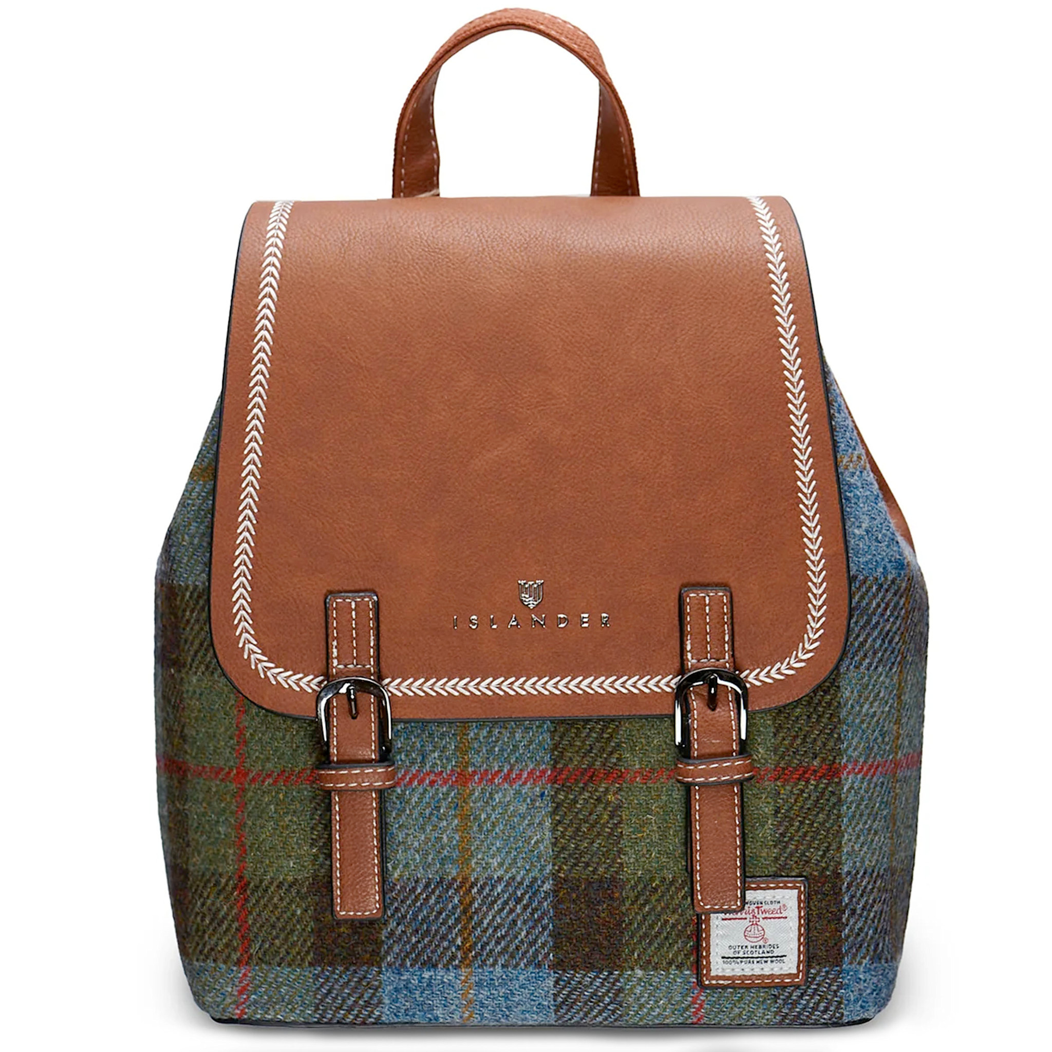 ISLANDER JURA BACKPACK w HARRIS TWEED Chestnut & Blue Tartan - Irish ...