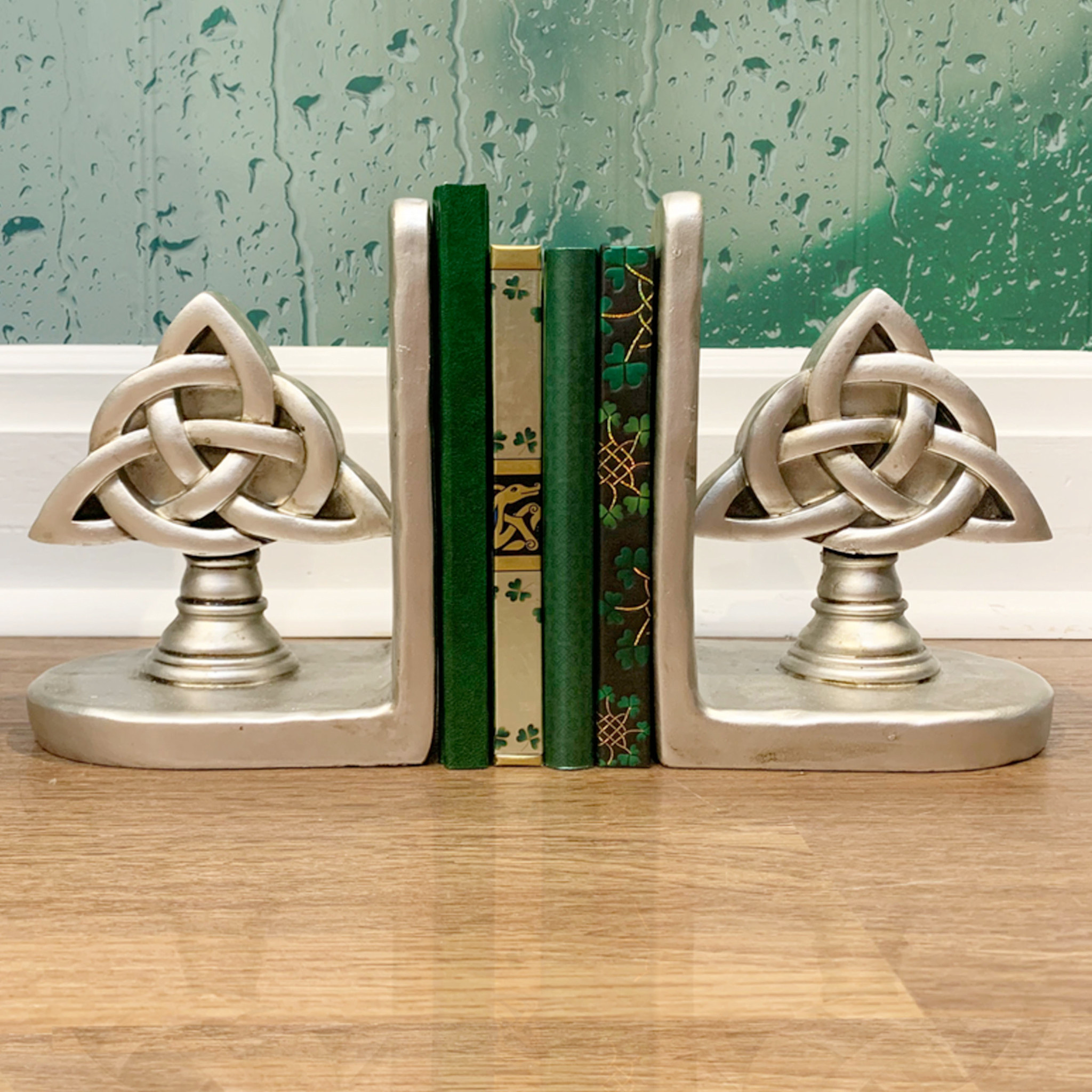 BRUSHED NICKEL TRINITY KNOT BOOKENDS - Irish Crossroads