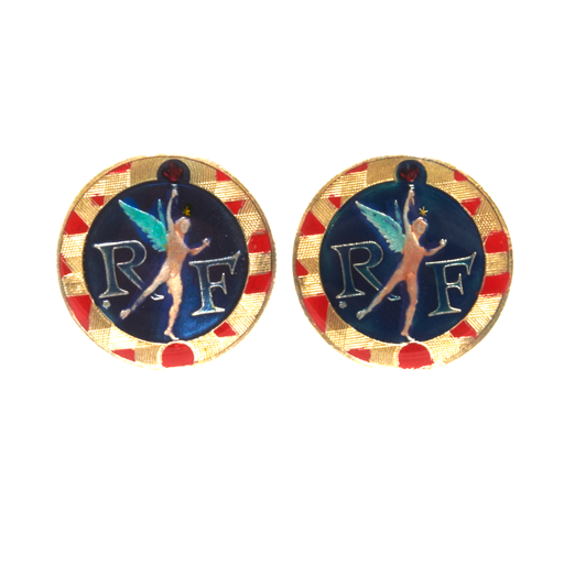 Hand Enameled Coin Cufflinks - France - Burdi