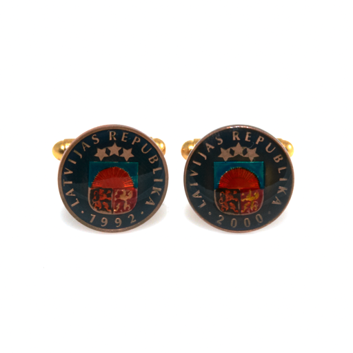 Hand Enameled Coin Cufflinks - Latvia - Burdi