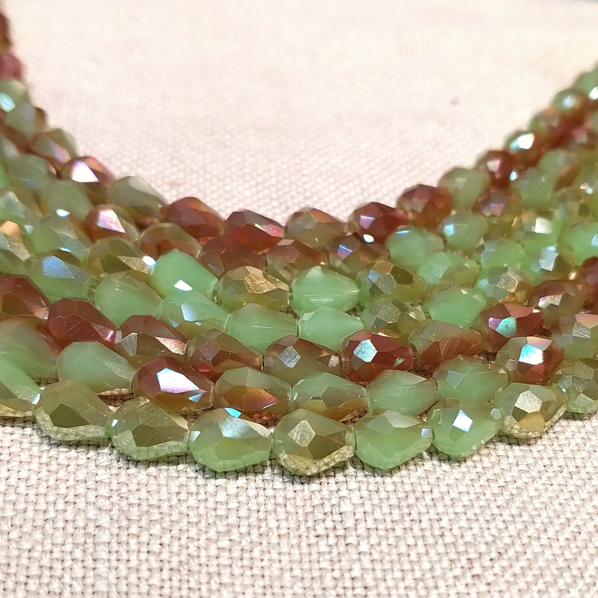 Crystal Teardrop Green Tan Bead Strand - Bead Inspirations