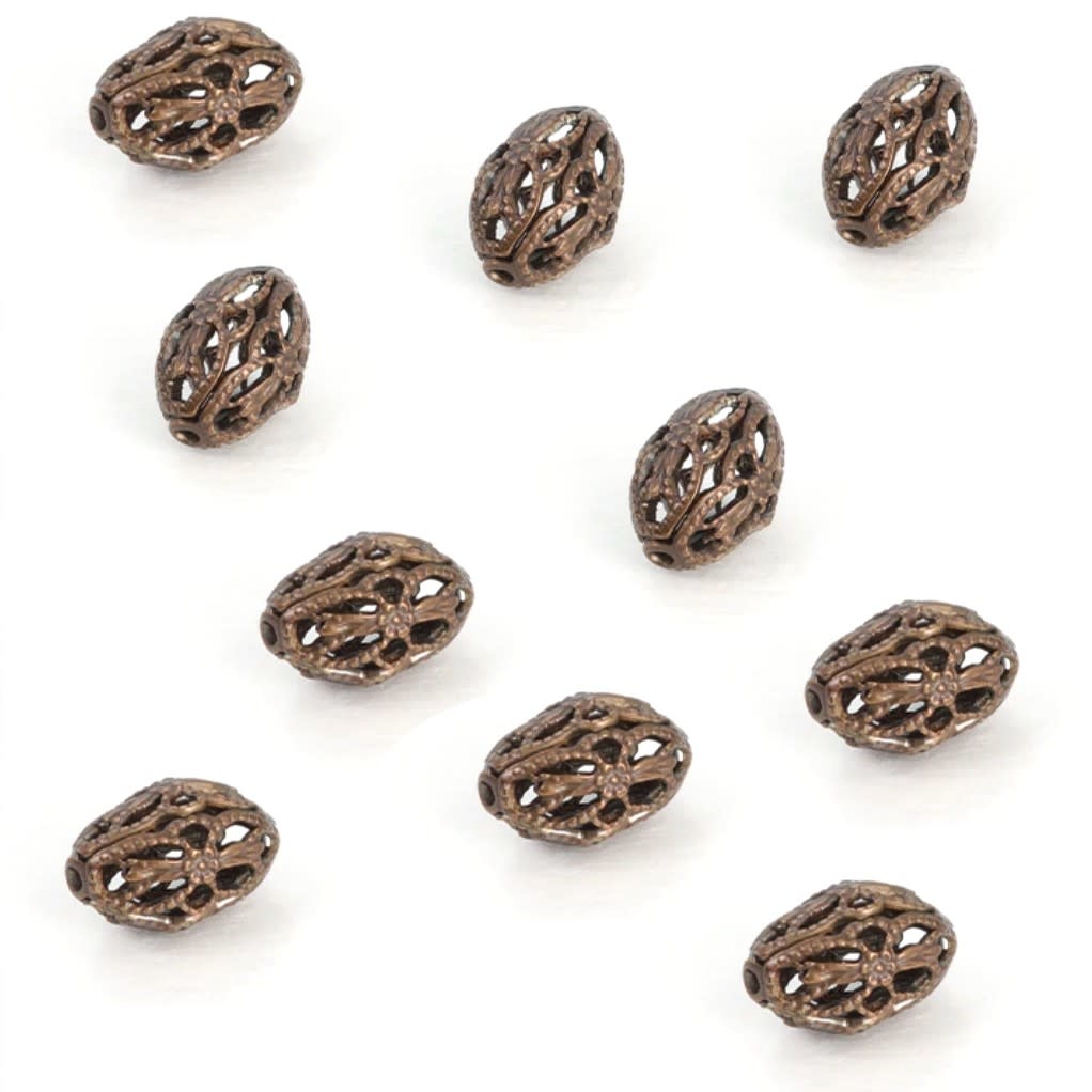 Vintaj Brass Filigree bead oval- 10 pieces - Bead Inspirations