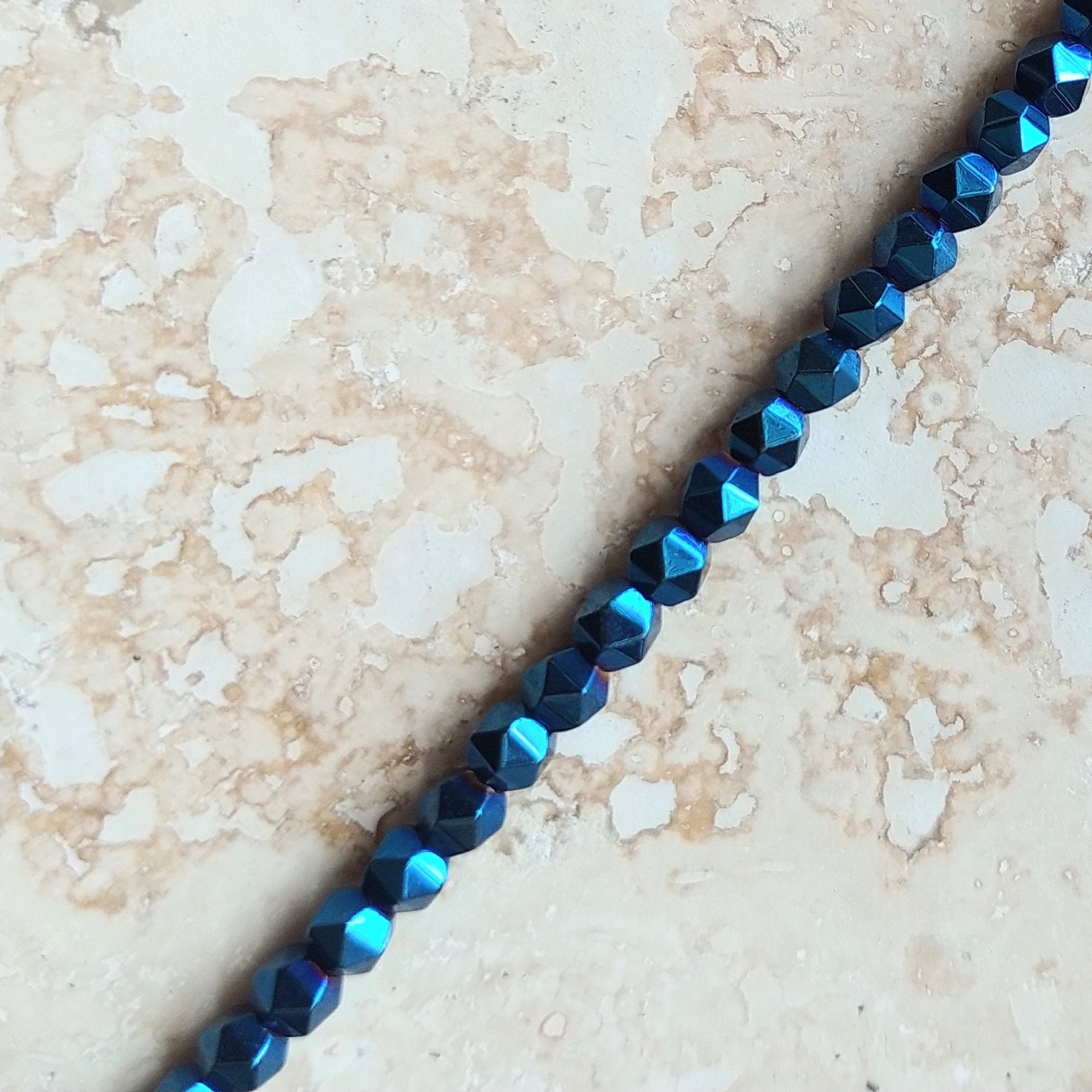Hematite 3mm Blue Dodecahedron Bead Strand - Bead Inspirations