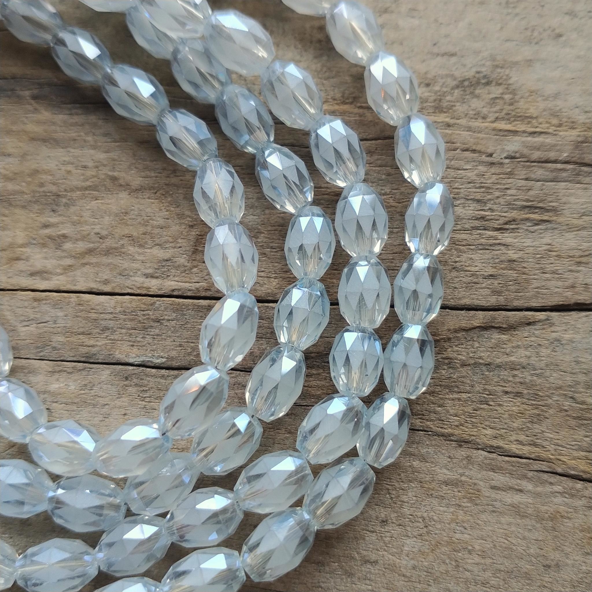 Faceted Crystal Oval 6x8mm Ice Gray Bead Strand of 20 - Bead Inspirations