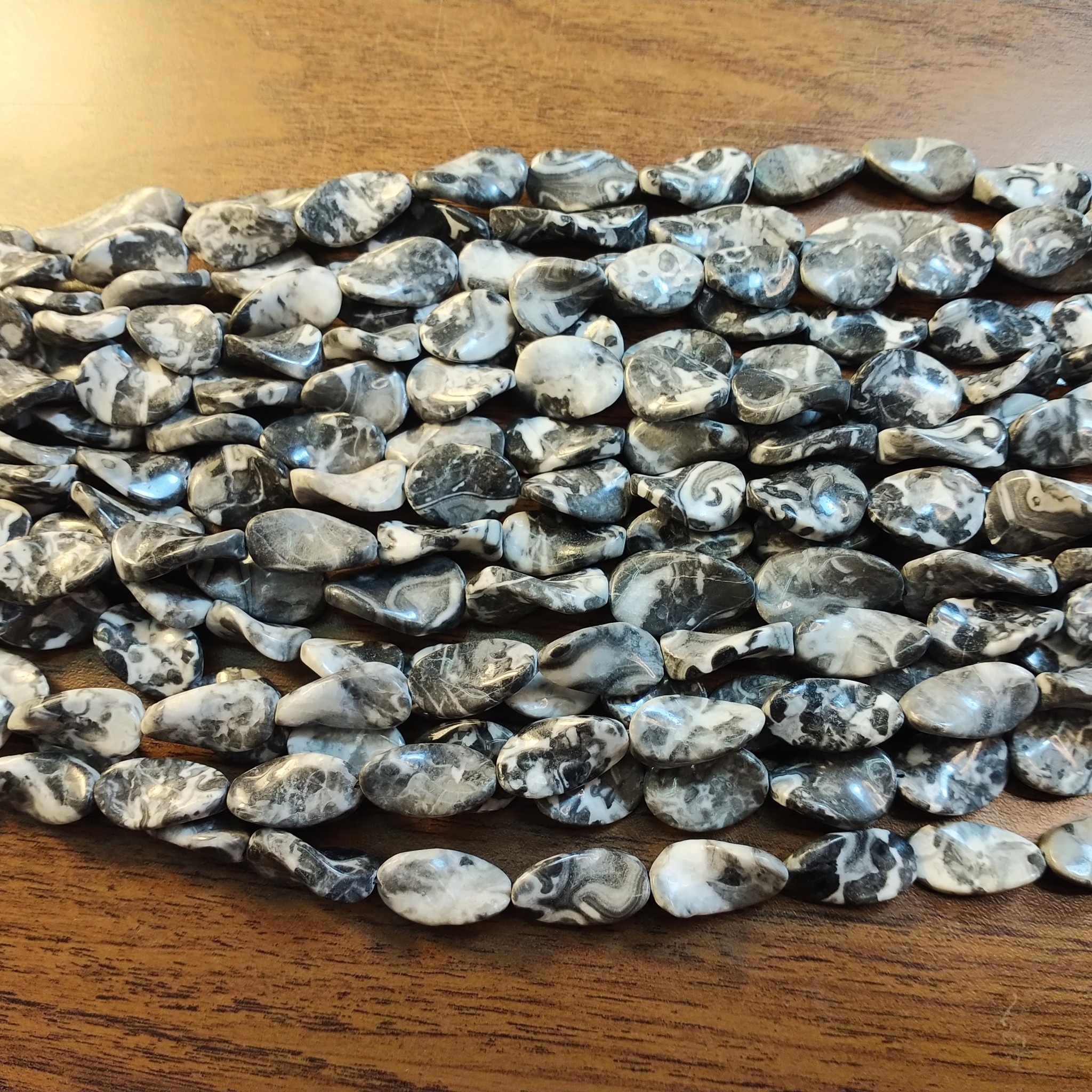 Salt Pepper Jasper Twist Bead Strand - Bead Inspirations