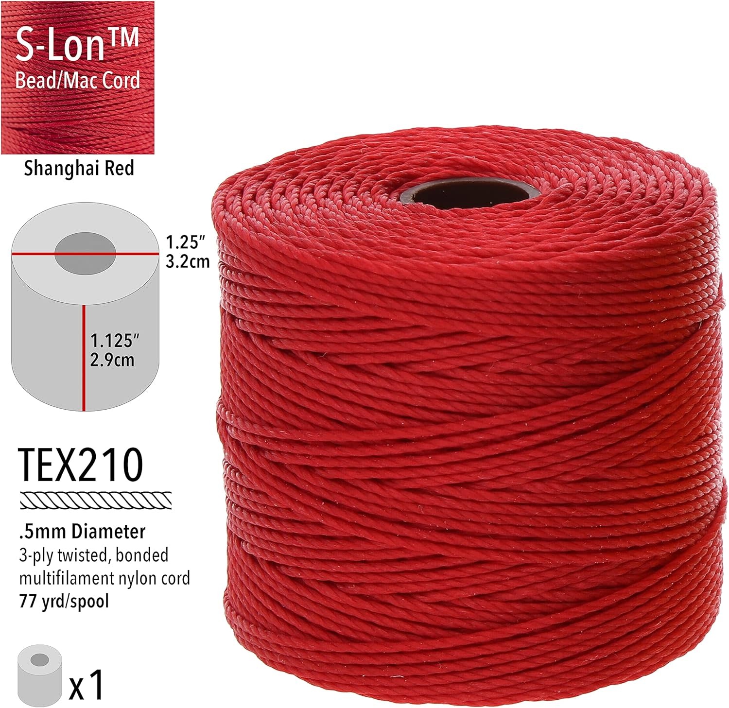 S-lon cord Shanghai Red - 77yd spool - Bead Inspirations