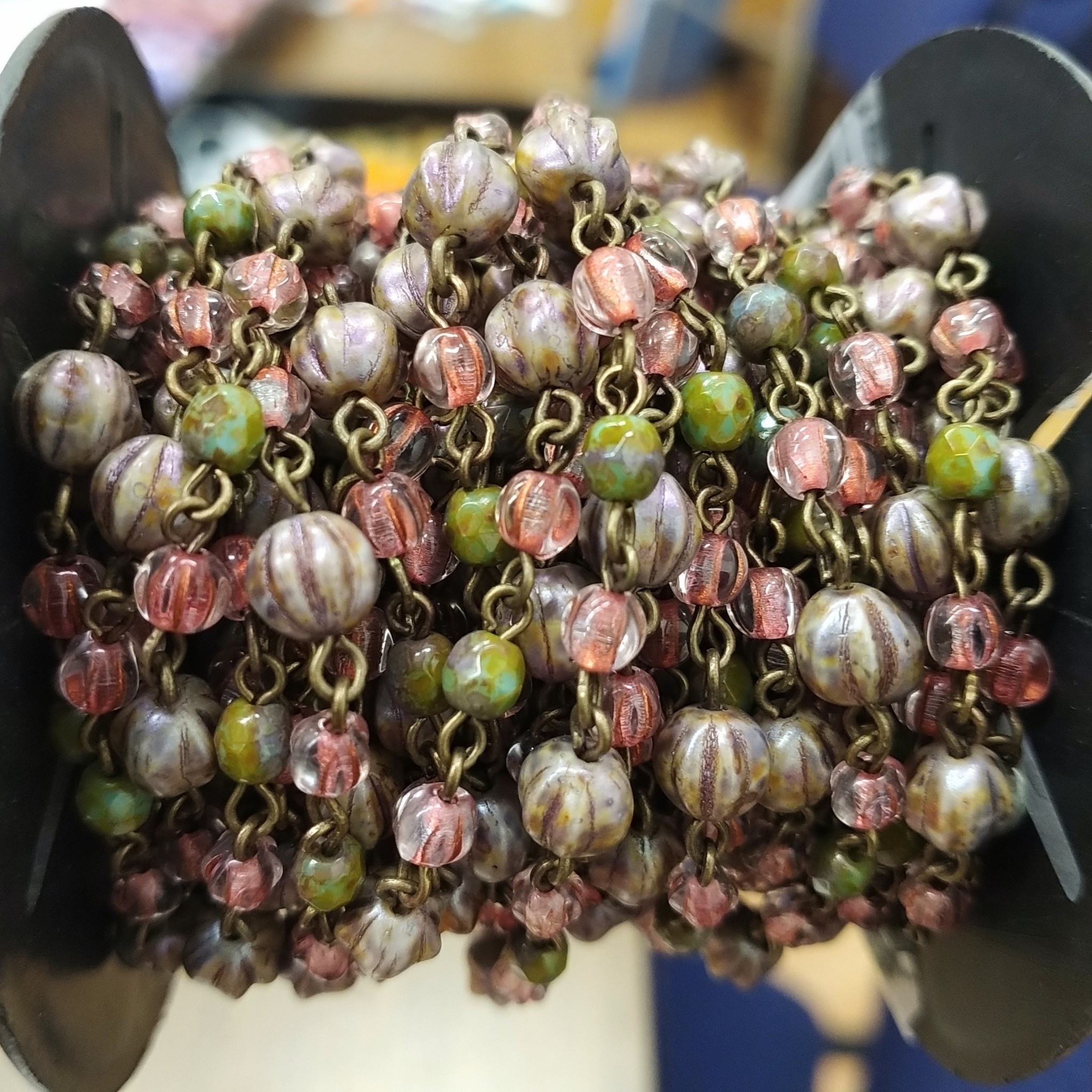 Czech Glass Beaded Chain Melons and Pink Sparkle - 1 foot - Bead ...