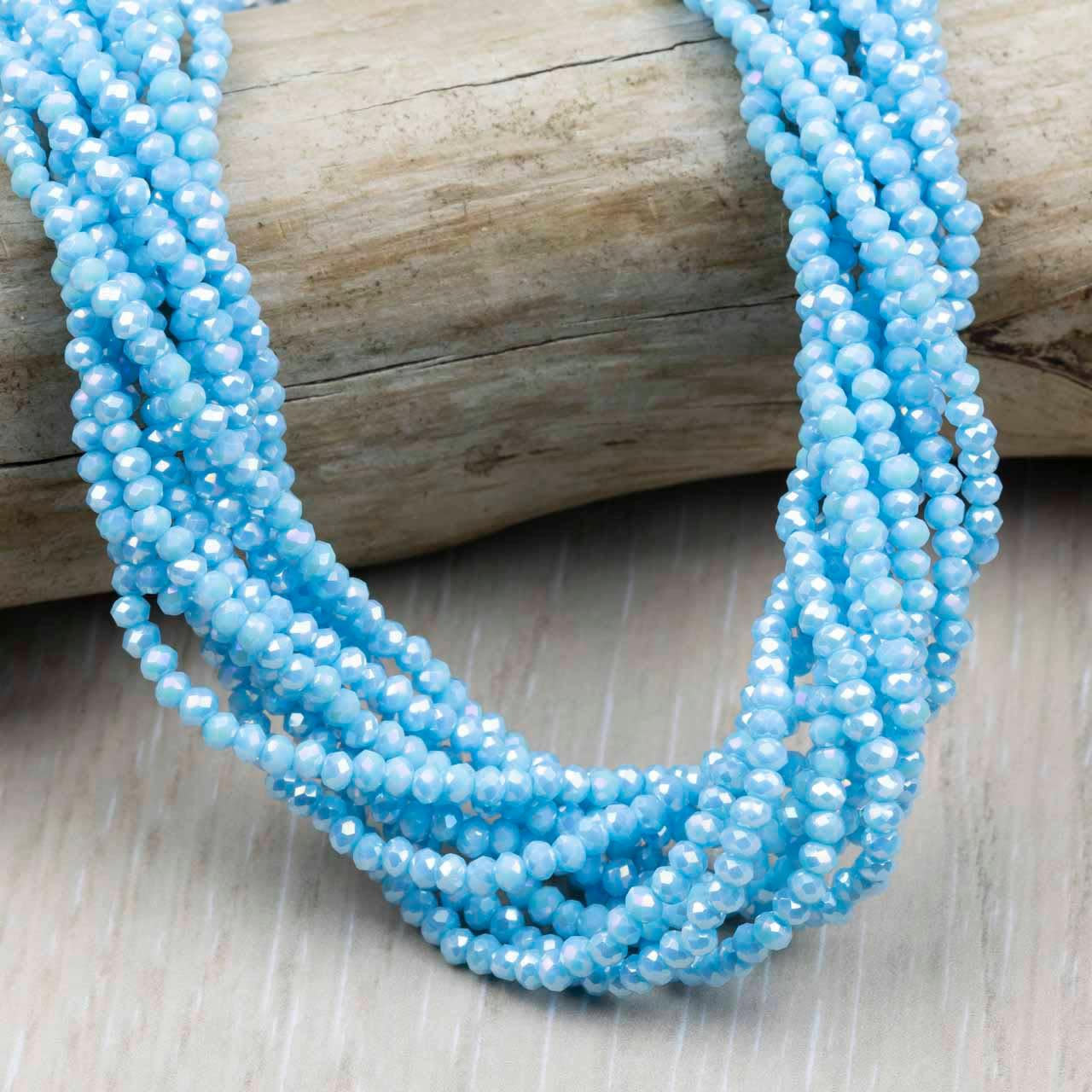 Crystal 2x3mm Opaque Sky Blue AB Rondelle Beads - 14" Strand - Bead Inspirations