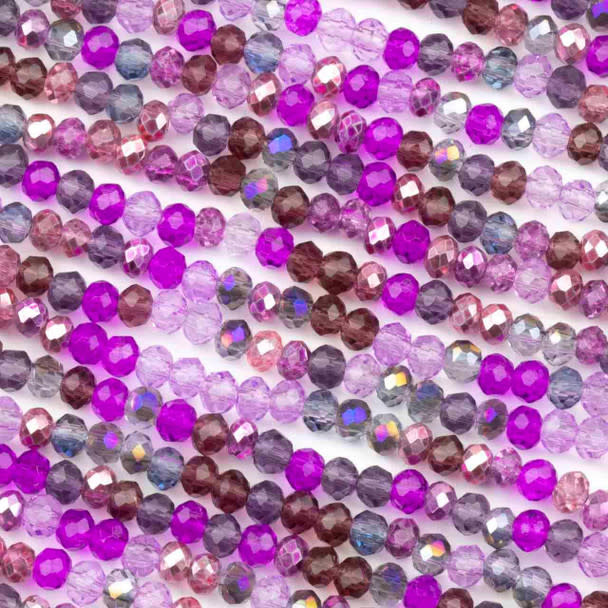 Crystal 2x3mm Violet Purple & Pink Mix Faceted Rondelle Beads - 15 ...