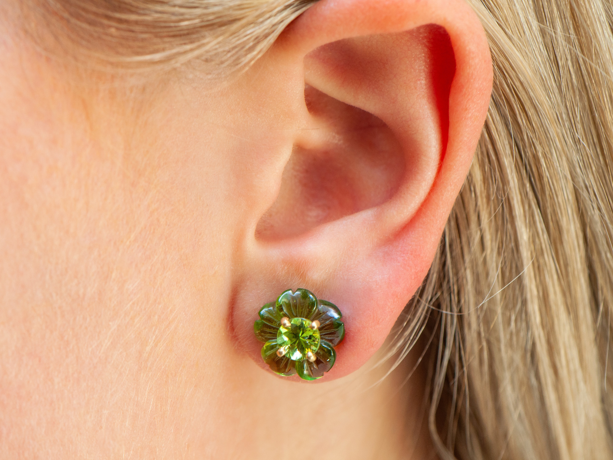 IRENE NEUWIRTH CARVED PERIDOT AND GREEN TOURMALINE FLOWER STUDS Capitol