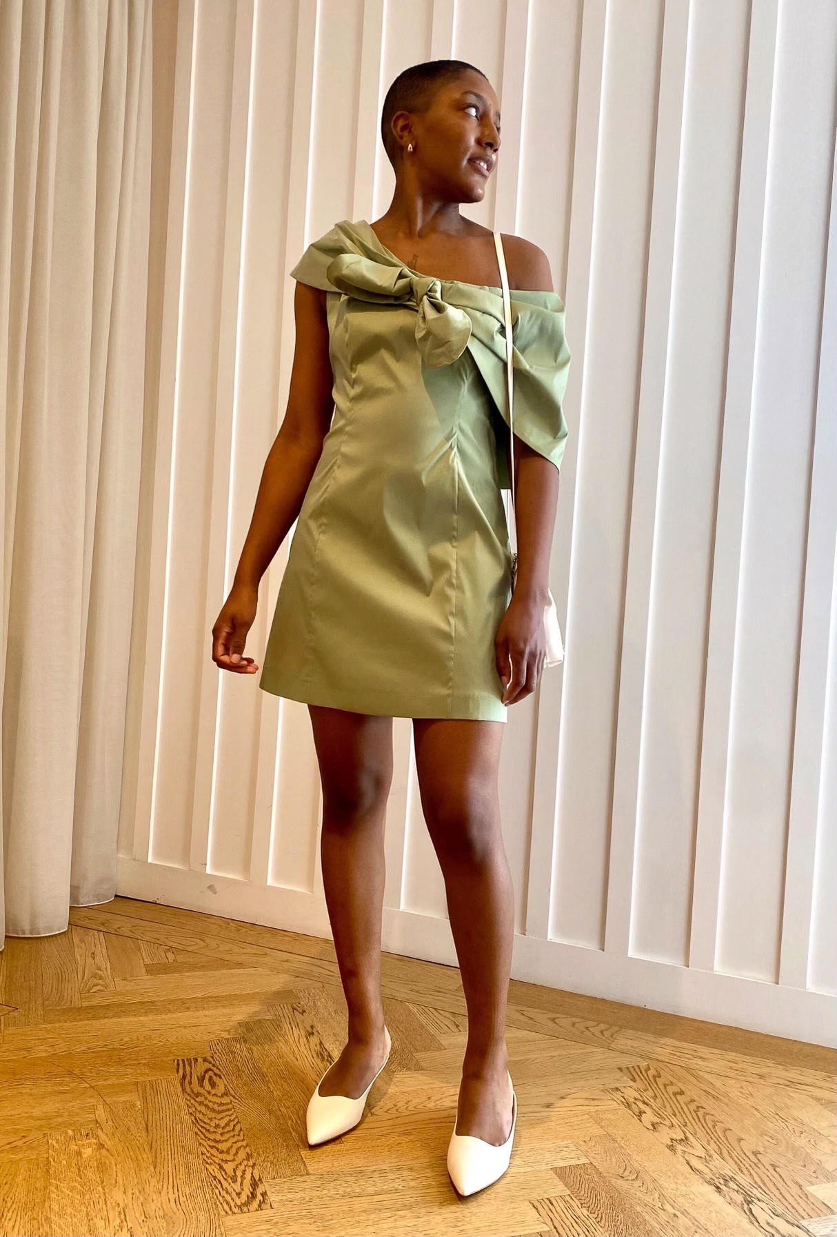 BERNADETTE ONE SHOULDER BOW MINI DRESS - Capitol