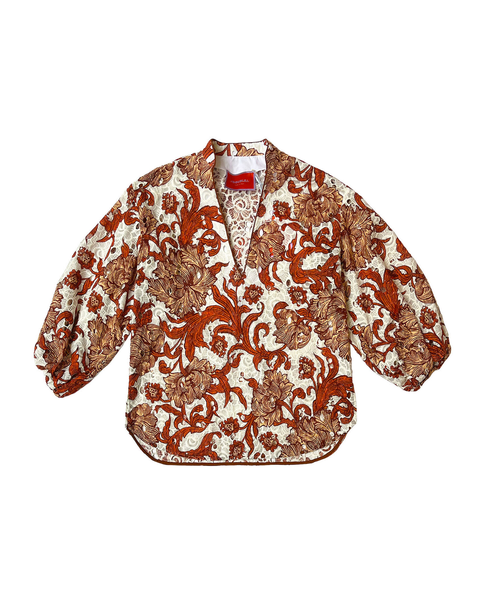 LA DOUBLE J V NECK EMBROIDERED LACE JACKIE BLOUSE - Capitol