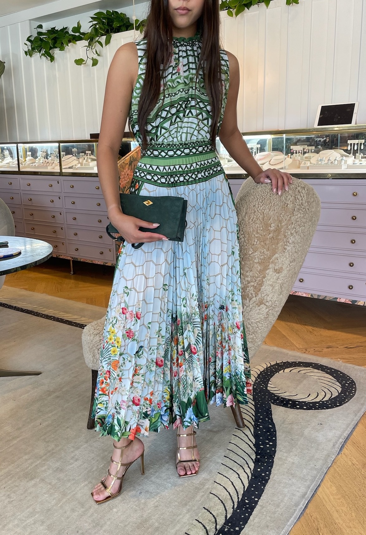 MARY KATRANZOU PRINTED PLISSE MIDI DRESS - Capitol