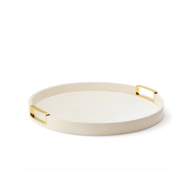 AERIN - Carina Embossed Shagreen Small Round Tray - Dove