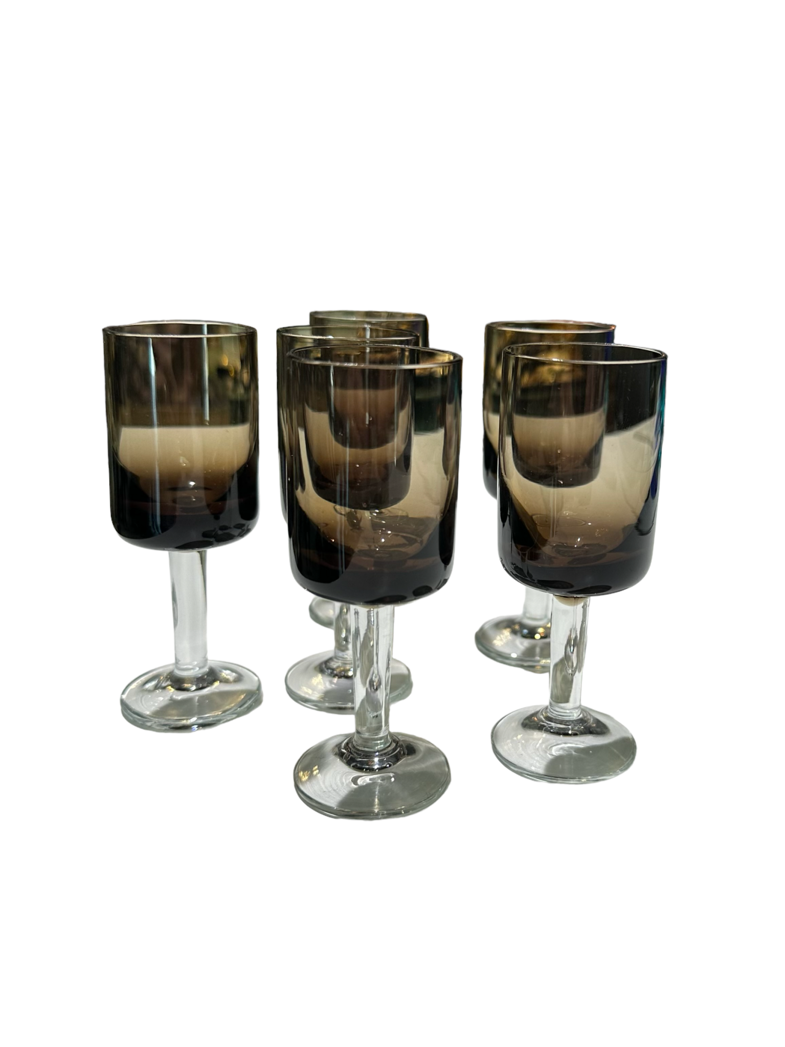 Set of Six 6 Topaz Glass Liqueur Glasses - Mid Century - Becker Minty