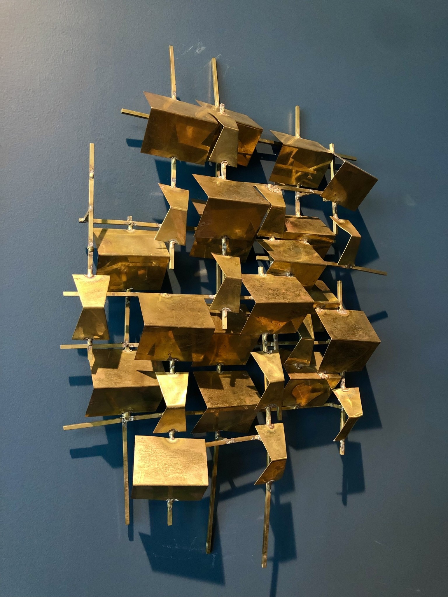 Vintage Brass Geometric Wall Sculpture - Sourced in the USA - Becker Minty