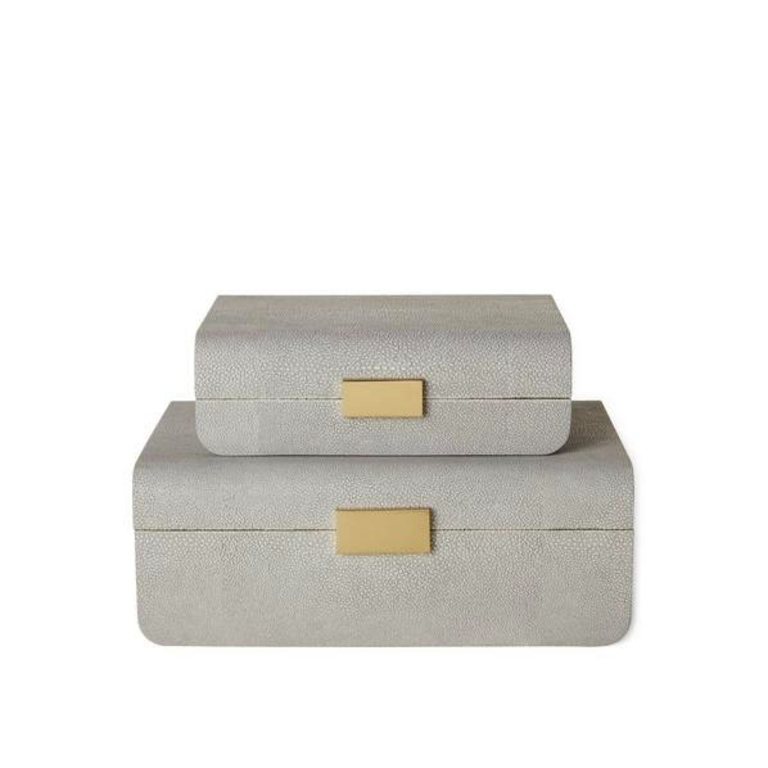 AERIN - Modern Embossed Shagreen Jewellery Box Large - Dove