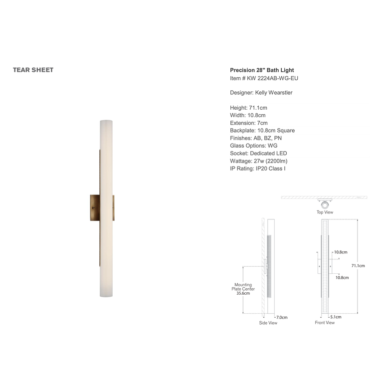 Kelly Wearstler - Precision 28" Bath Light with White Glass