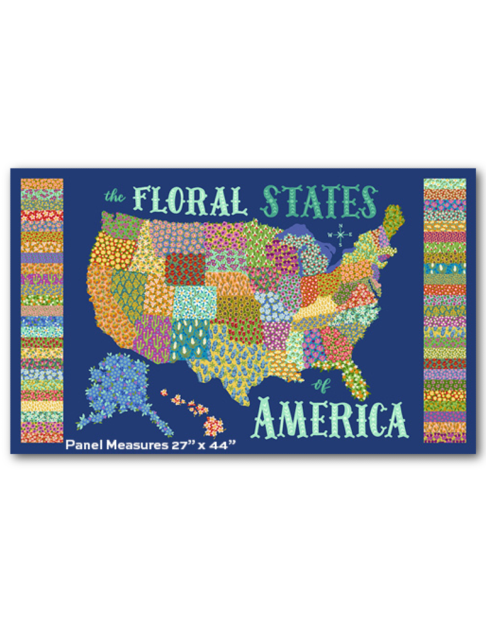 Floral States of America, USA Map Panel 27” x 44” - Picking Daisies