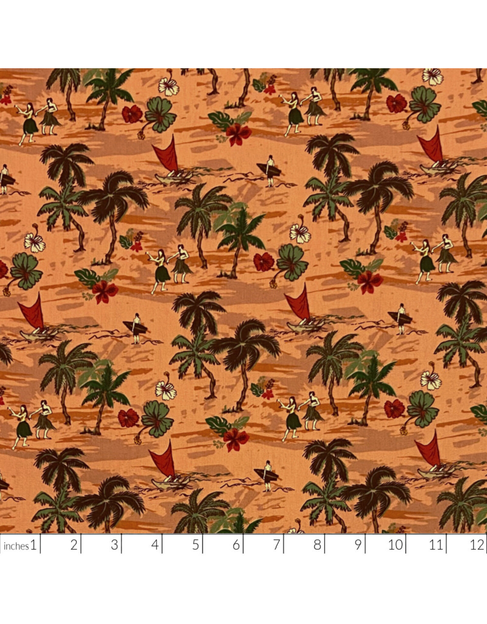 Tropics, Palm Trees with Tropical Motifs in Rust, Dinner Napkin ...