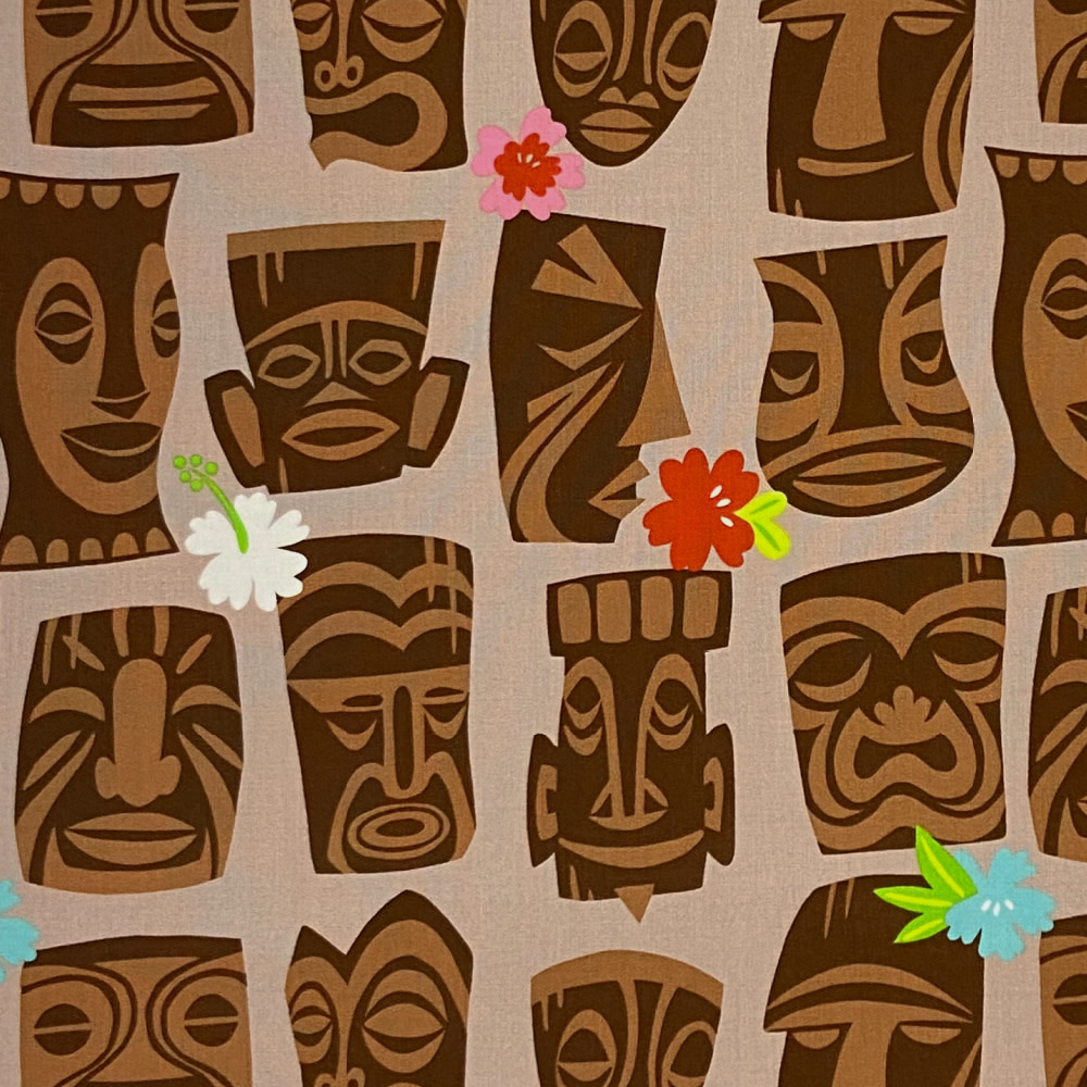 Tiki Dreams, Tahiti Tiki in Burlap, Fabric Half-Yards - Picking Daisies