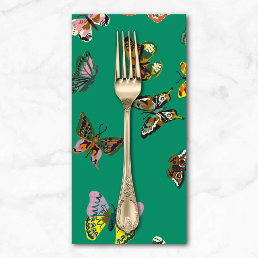 A Spring in Paris, Papillons in Green, Dinner Napkin - Picking Daisies